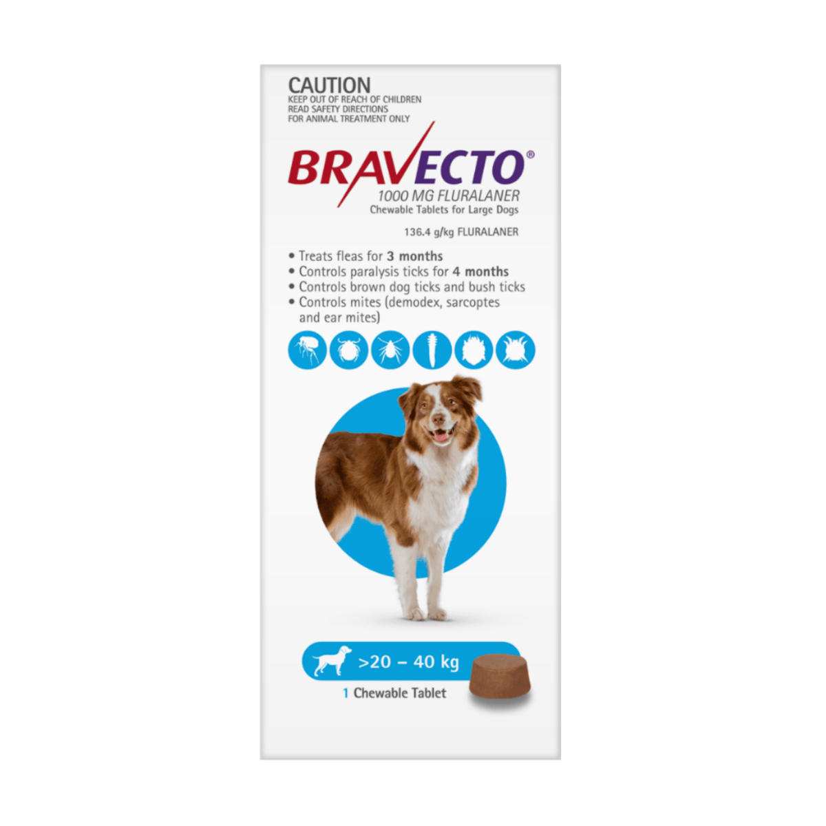 Bravecto Chewable Tablet for Large Dogs (20-40kg) – Vets Love Pets
