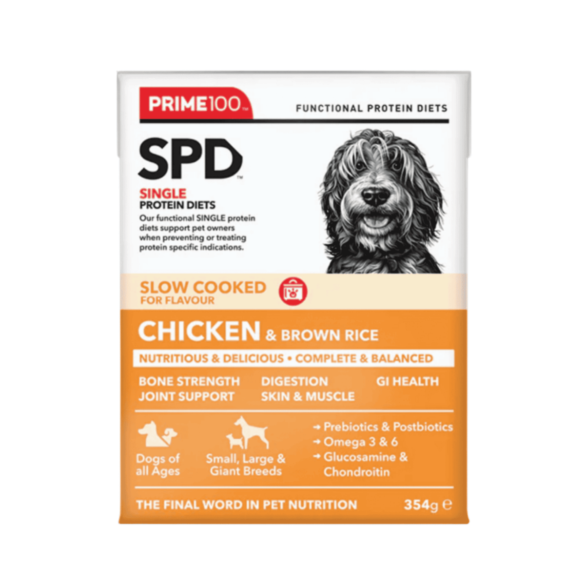 Prime100 SPD Slow Cooked Chicken & Brown Rice Wet Dog Food 354g – Vets ...