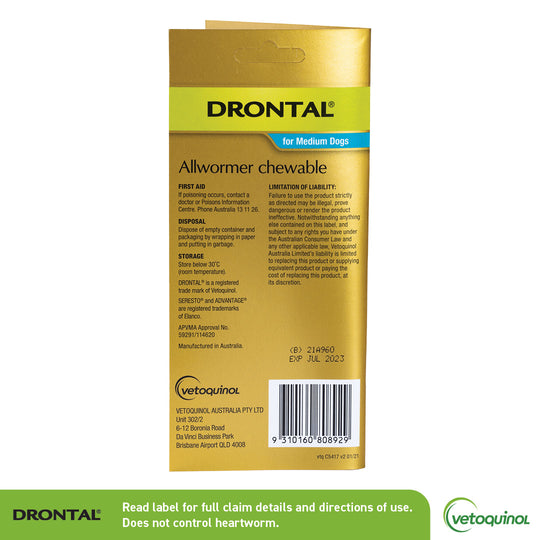 Drontal Allwormer Chewables for Medium Dogs 10kg – Vets Love Pets